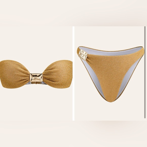 Commense | Swim | Nwt Commense Metallic Gold Bandeau Bikini Set Large ...